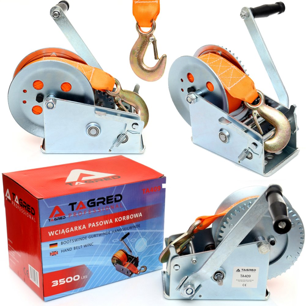 Лебедка с манивела, двустепенен ремък 1588 кг 3500 LBS TA409 - Foxigy.bg