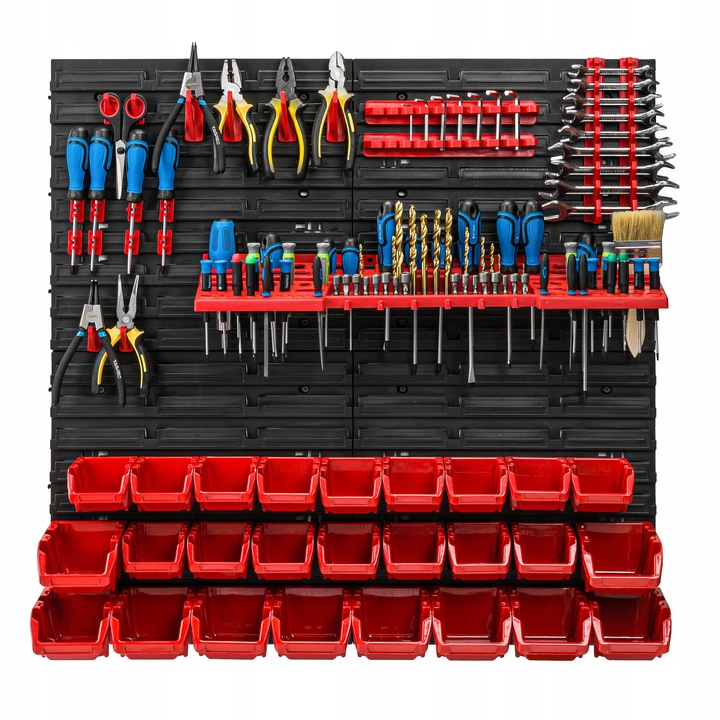 Panou de perete pentru scule 78x78cm 26 cutii si mânere - Foxigy.ro